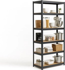 Regál 220x100x60 cm lakovaný 6-policový, nosnost 1050 kg - černý