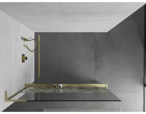 Mexen Kioto+ L, sprchová zástěna Walk-In s poličkou a věšákem 110 x 200 cm, 8mm čiré sklo bílý vzor, ​​zlatý matný profil, 800-110-123-55-85