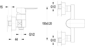 Aqualine Daphne DH701 sprchová baterie nástěnná 150 mm páková