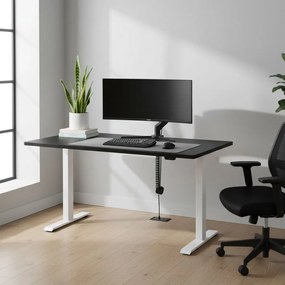Výškově nastavitelný stůl OfficeTech A, 120 x 80 cm, bílá podnož, černá