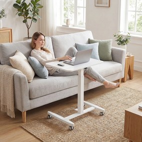 HOMCOM výškově nastavitelný stojací stůl 75–114 cm — mobilní stolík na notebook s naklápěcí deskou, bezpečnostní zarážkou, ocelovým rámem, pneumatick…