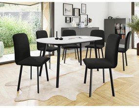 Rozkládací stůl Zerimo S 150x80 se 6 židlemi Lekoz, Barva dřeva: bíla + černá, Potah: Amor Velvet 4322