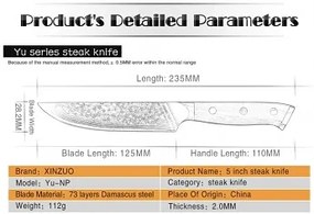 Steakový nůž 5" XINZUO AIČI 67 vrstev damaškové oceli