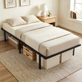 HOMCOM kovový rám postele s úložným prostorem pod postelí, výška 35,5 cm, tichý design, bez roštů, snadná montáž, 90 x 200 cm, černý