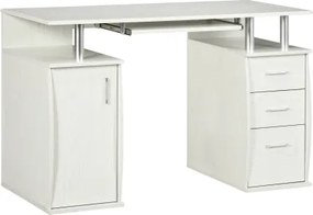 HOMCOM počítačový stůl 120 x 55 cm s vysouvací klávesnicí, 3 zásuvky, pro ložnici, domov, bílý