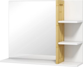 HOMCOM Moderní Zrcadlo do Koupelny Obdélníkové Nástěnné Zrcadlo se 4 Úložnými Policemi pro Makeup 45x15x58.5 cm Bílá