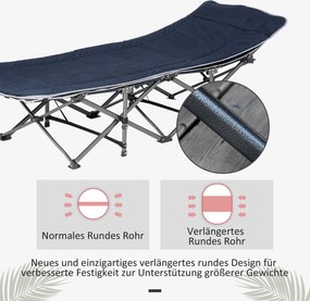 Kempingová postel, skládací kempinkové lůžko s polštářem, 188 x 64,5 x 53 cm, tmavě modrá