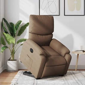 Elektrické zvedací polohovací křeslo hnědé textil 3204852