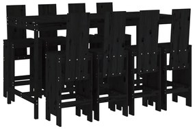 vidaXL 9dílný zahradní barový set černý masivní borové dřevo