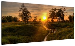 Západ slunce v údolí řeky, obraz (100x40cm)