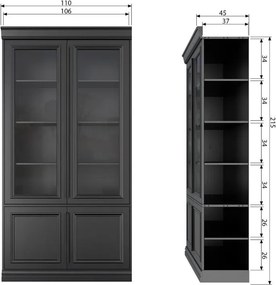 Černá vitrína z borovicového dřeva 110x215x44 cm Organize – WOOOD
