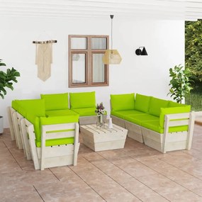 vidaXL 9dílná zahradní sedací souprava z palet + podušky smrkové dřevo [3063651] Barva: Zelená