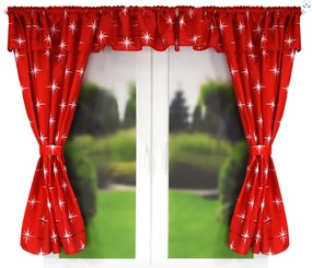 Hotová vánoční hvězdičková záclona se závěsy 400x150cm červená