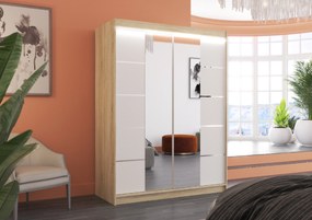 ADRK Furniture Posuvná skříň se zrcadlem a LED osvětlením NORDIC 150 SW-NOR-S+W-150+L-V219