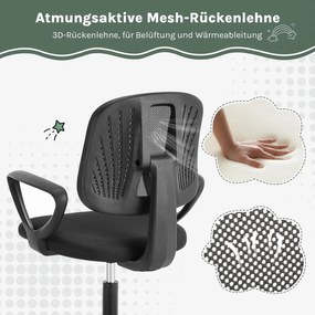 WOLTU Dětská otočná židle s područkami – ergonomická kancelářská židle, černá