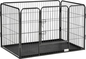 PawHut Obdélníkový Ohrádka pro Psi 4-panely Ocel 109x74x71 cm s Dvouvrstvými Dveřmi a Odnímatelným Táckem pro Venkovní a Vnitřní použití | Aosom