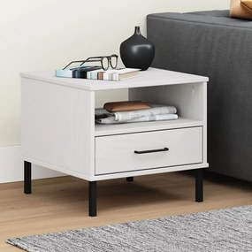 351032 vidaXL Noční stolek s kovovými nohami bílý masivní borové dřevo OSLO
