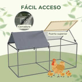 PawHut Malá Kotec pro Hlodavce s Ocelovou Konstrukcí, 1 Vrchními Dveřmi a 1 Fólií proti UV, pro Venkovní Zahradu 198x100x120 cm Stříbrná