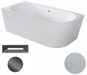Besco Akrylátová volně stojící rohová vana Zoya Glam S 150x75 (170x80) bílá/stříbrná Rozměry (cm): 150x75, Typ a barva výpustě: Click-Clack s přepadem, černá, Orientace: Levá