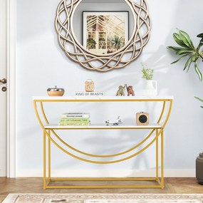 Costway Úzký konzolový stůl s mramorovou deskou 2 úrovně Sofa Table, bílý