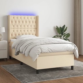 Box spring postel s matrací a LED krémová 90x190 cm textil