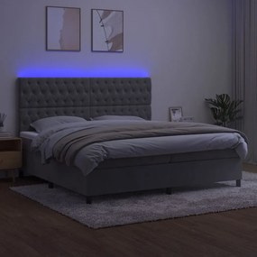 Box spring postel s matrací a LED světle šedá 200x200 cm samet 3136323