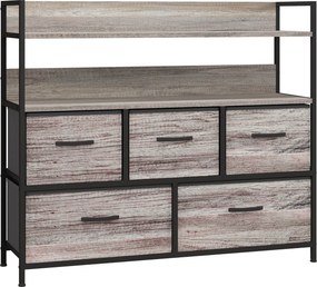 HOMCOM Komoda se 5 textilními zásuvkami, úložná skříň, prádelník se 2 policemi, ocelová konstrukce, industriální design pro obývací pokoj, ložnici - …