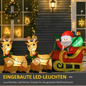 HOMCOM Nafukovací Santa Claus se sáňkami, 6 LED světel, voděodolný, 240 x 57 x 112 cm