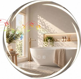 HOMCOM kulaté LED zrcadlo Ø 60 cm s odmlžováním a Bluetooth reproduktorem