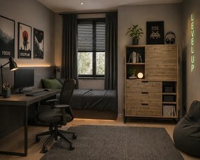 Vysoká komoda Flow 100 cm z masivu hnědá/grafit