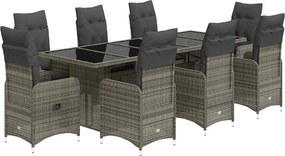 9dílný zahradní bistro set s poduškami šedý polyratan 3277280