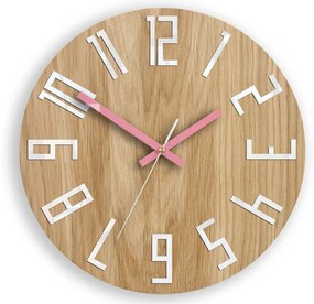 M.Clock Unikátní nástěnné dřevěné dubové hodiny 33,5cm různé barvy Barva: růžové