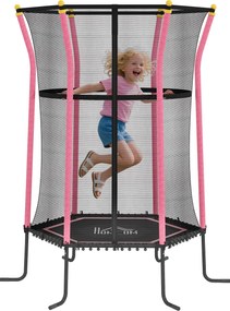 HOMCOM Dětská trampolína Ø163,5 cm, vnitřní trampolína s bezpečnostní sítí a krytem okraje Bungee, dětská trampolína do 50 kg, pro děti 3-10 let Růžov