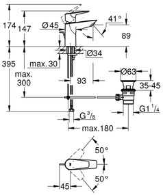 GROHE Start Edge - Páková umyvadlová baterie, velikost S, chrom 23342001