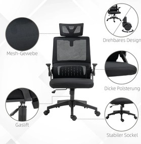 Ergonomická kancelářská židle Vinsetto, židle k psacímu stolu s nastavitelnou opěrkou hlavy, výškově nastavitelné područce, počítačová židle s funkcí…