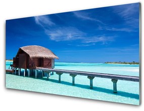 akrylový obraz Moře Pláž Dům Architektura 100x50 cm