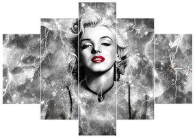 Gario Obraz s hodinami Elektrizující Marilyn Monroe - 5 dílný Rozměry: 150 x 70 cm