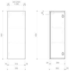 Sapho ESPACE skříňka 35x94x32cm, 1x dvířka, levá/pravá, bílá mat ESC530-3131