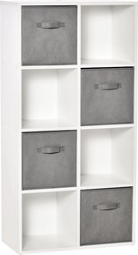 HOMCOM 8-krychlová knihovna modulární knihovna se 4 odnímatelnými zásuvkami z netkané textilie pro kancelář, studovnu, ložnici 61,5x30x121,6 cm bílá a
