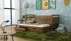 Dřevěná postel GALAXY  s úložným prostorem a výsuvným lůžkem  90x190cm - DUB