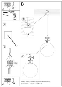 Závěsné svítidlo Ugo, 1x bílé skleněné stínítko, (fi 20 cm), ch