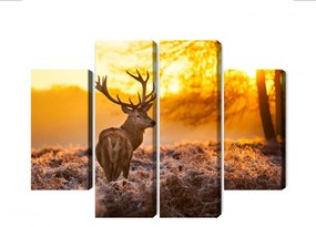Vícedílný obraz Jelen V Lese Při Západu Slunce 3D Nedostatek Nedostatek Přírodní plátno 120x90