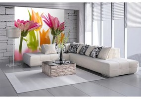 DIMEX | Vliesová fototapeta na zeď Jarní květiny MS-3-0142 | 225 x 250 cm | bílá, růžová, žlutá, zelená