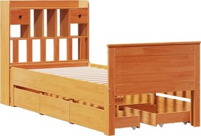 Postel s knihovnou bez matrace hnědá 75x190 cm masivní borovice 3308947