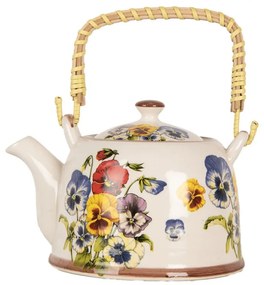 Porcelánová konvička na čaj se sítkem s motivem barevné macešky – 800 ml