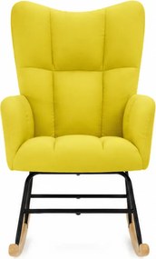 relaxační křeslo, houpací, dřevo/kov/textil, 96x62x79 cm, nohy světlé/žlutá, Dekorino KR20260135