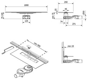 Polysan Slim River Nerezový sprchový žlab s roštem 40-100 cm, RV100