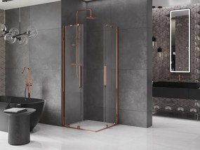 Mexen Velar Duo, sprchový kout s posuvnými dveřmi 80(dveře) x 80(dveře) cm, 8mm čiré sklo, růžové zlato profil, 871-080-080-02-60
