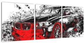 Obraz - Malované auto v akci (s hodinami) (90x30 cm)