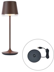 Stolní lampa rezavě hnědá vč. LED IP65 dobíjecí s nabíjecí stanicí - Bass